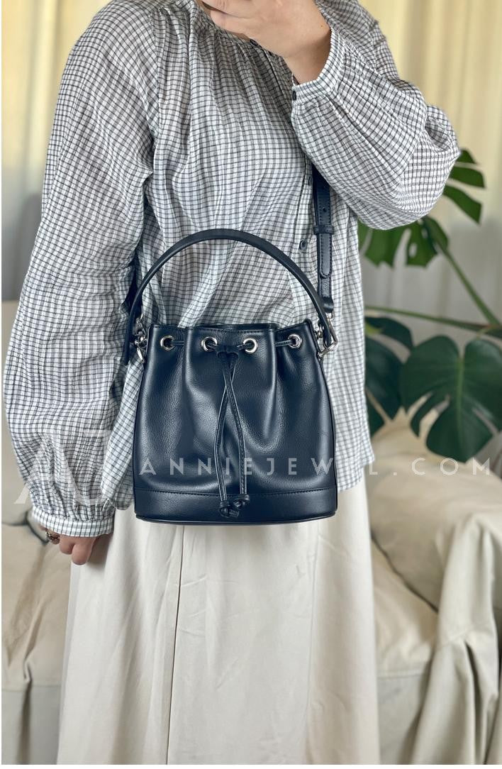 Black Leather Bucket Bag Genuine Leather Drawstring Bucket Bag Womens ...