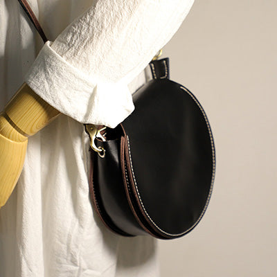 Genuine Leather Round Bag Round Leather Crossbody Bag | Annie Jewel