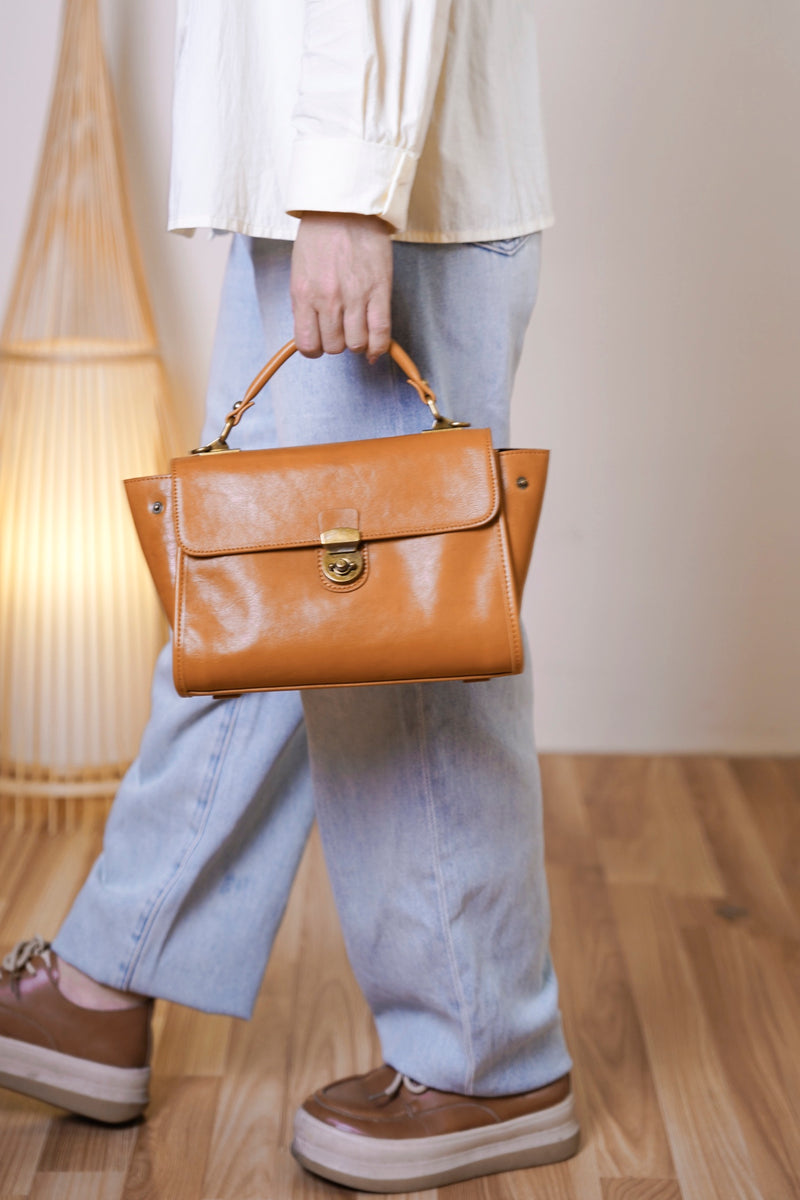 Women's Genuine Leather Trapezoid Handbag Satchel Bags Purses | Annie Jewel