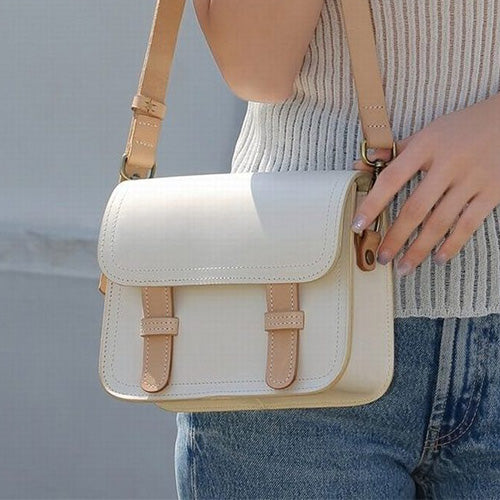 Handmade Leather Small White Satchel Bag